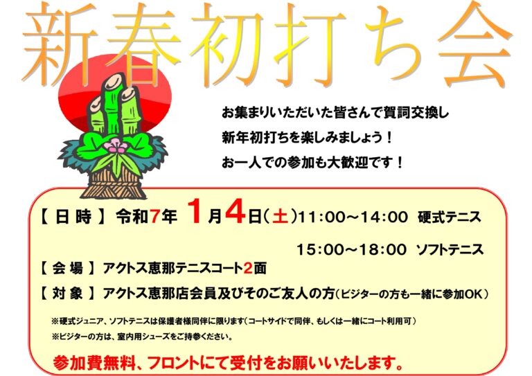 テニス 新春初打ち会 – スポーツクラブアクトス – AXTOS
