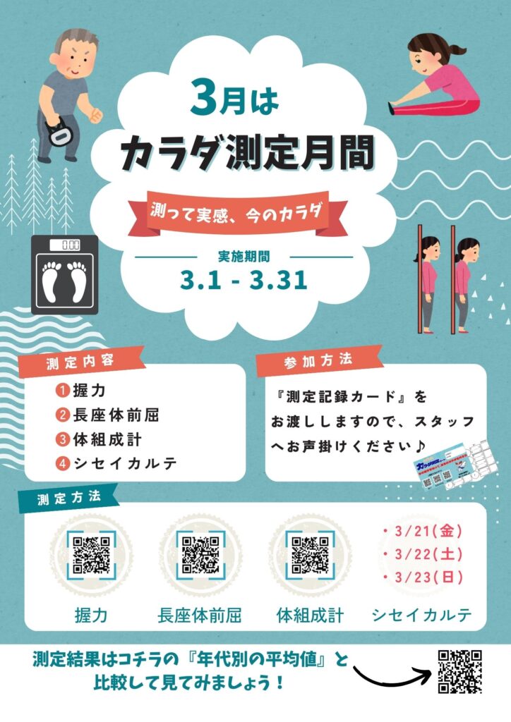 3月は『カラダ測定月間』 – スポーツクラブアクトス – AXTOS